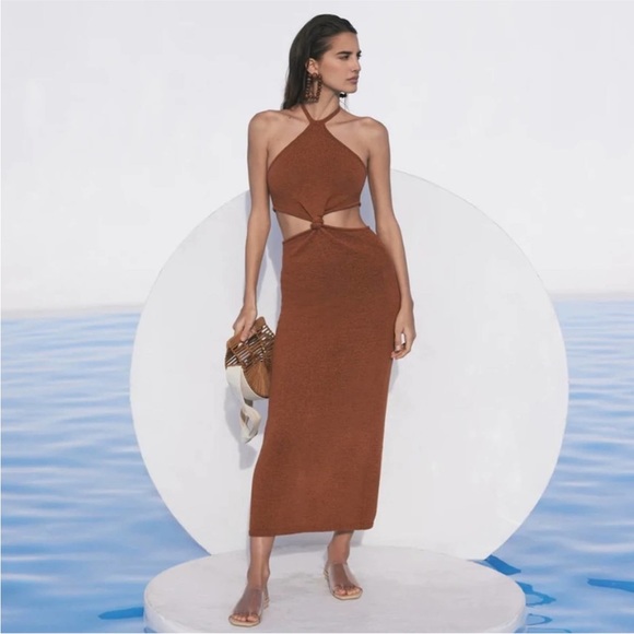 cult gaia | Dresses | Cult Gaia Cameron Amber Tan Halter Neck Knotted ...
